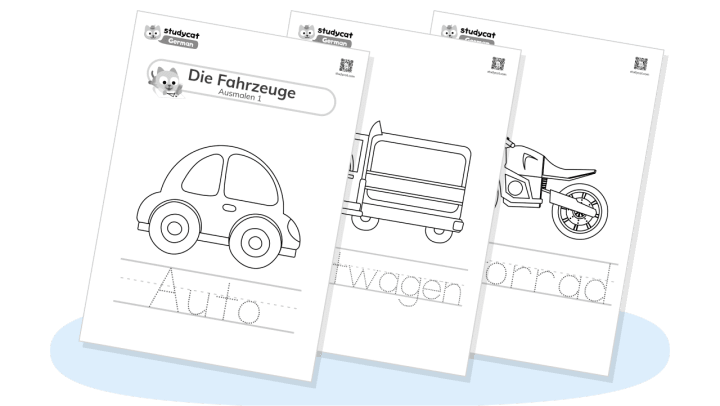 German vehicle vocabulary coloring worksheet #1 | Fun German with Studycat