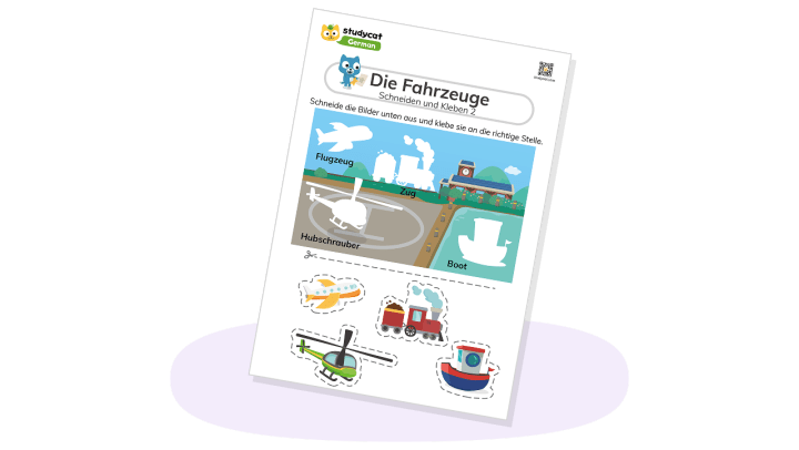 Vehicles cut and stick worksheet 2 | Fun German with Studycat