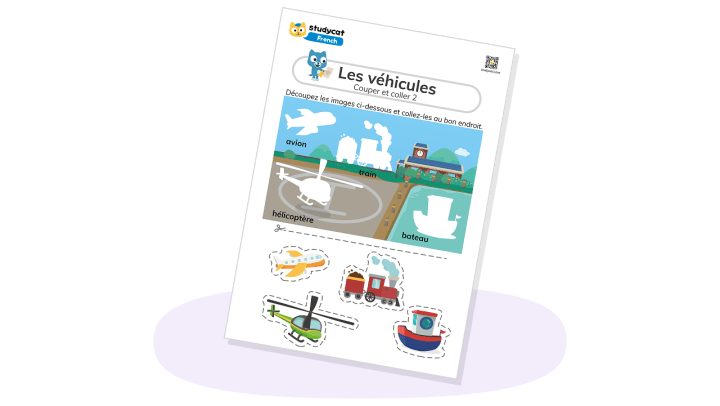 French vehicle cut and paste worksheet #2 | Fun French with Studycat