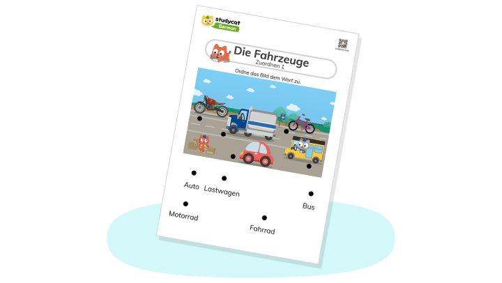 Vehicles match worksheet 1 | Fun German with Studycat