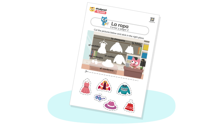 Spanish clothing cut-and-paste worksheet #2 | Fun Spanish with Studycat