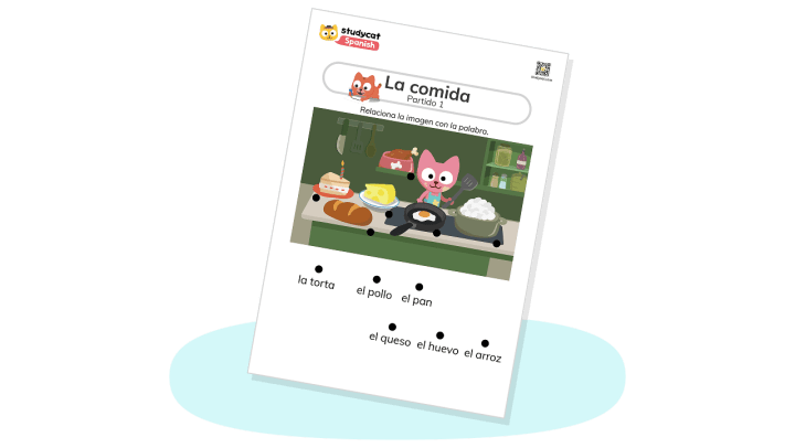Spanish food matching worksheet #1 for kids | Fun Spanish with Studycat
