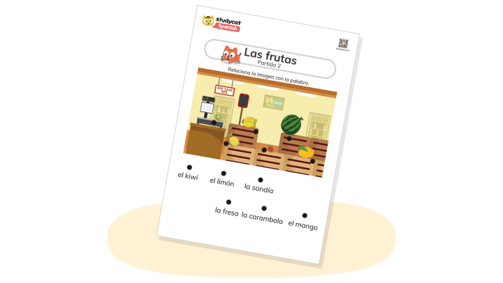 Spanish fruit matching worksheet for kids #2 | Fun Spanish with Studycat