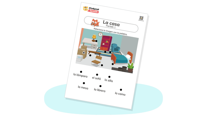 Spanish house vocab matching worksheet #1 | Fun Spanish with Studycat