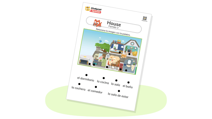 Spanish house vocab matching worksheet #3 | Fun Spanish with Studycat