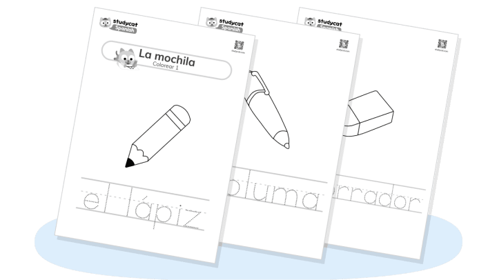 Spanish school supply worksheet #1 for kids | Learn Spanish with Studycat