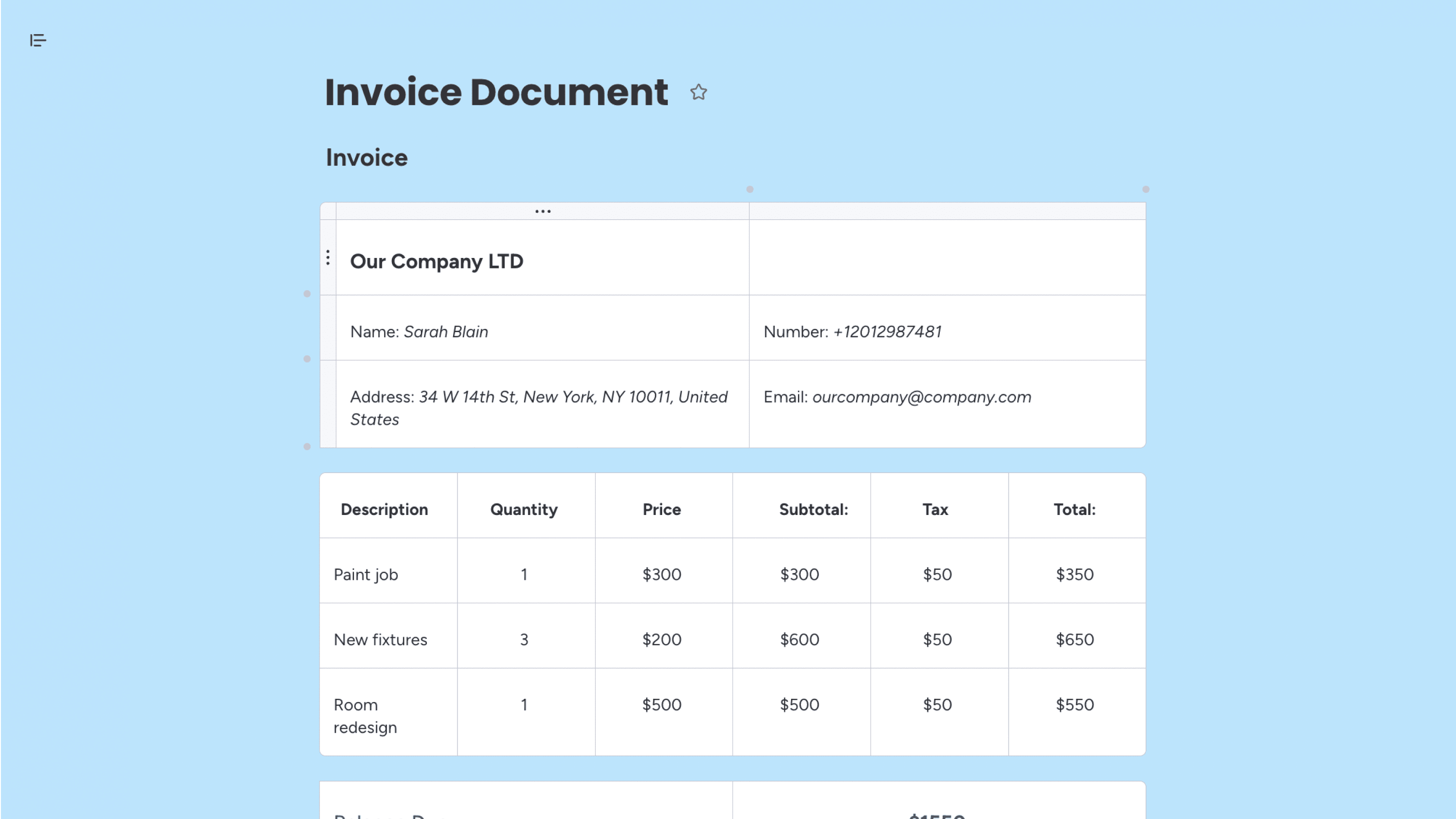 Invoice template