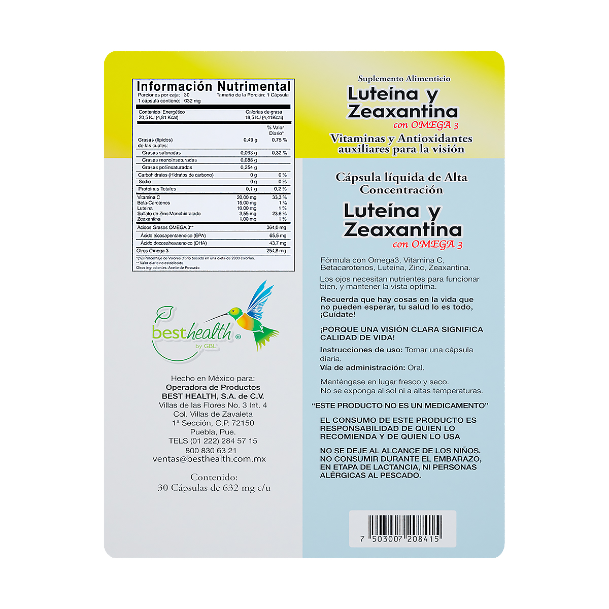 Luteína y Zeaxantina con OMEGA 3 BEST HEALTH 30 Cápsulas Líquidas Alta ...