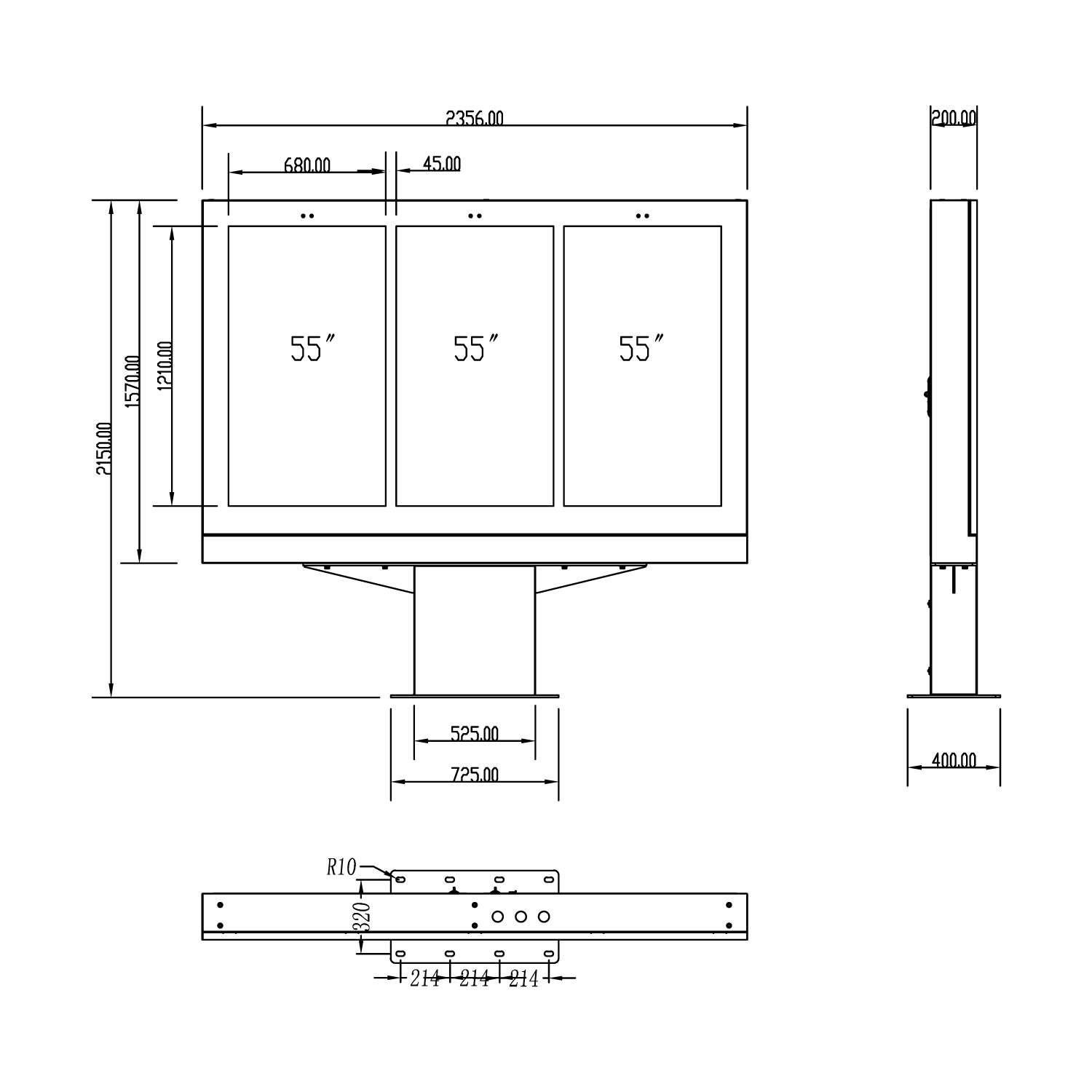 55" HB Drive Thru Display X3. Hisense Commercial Display
