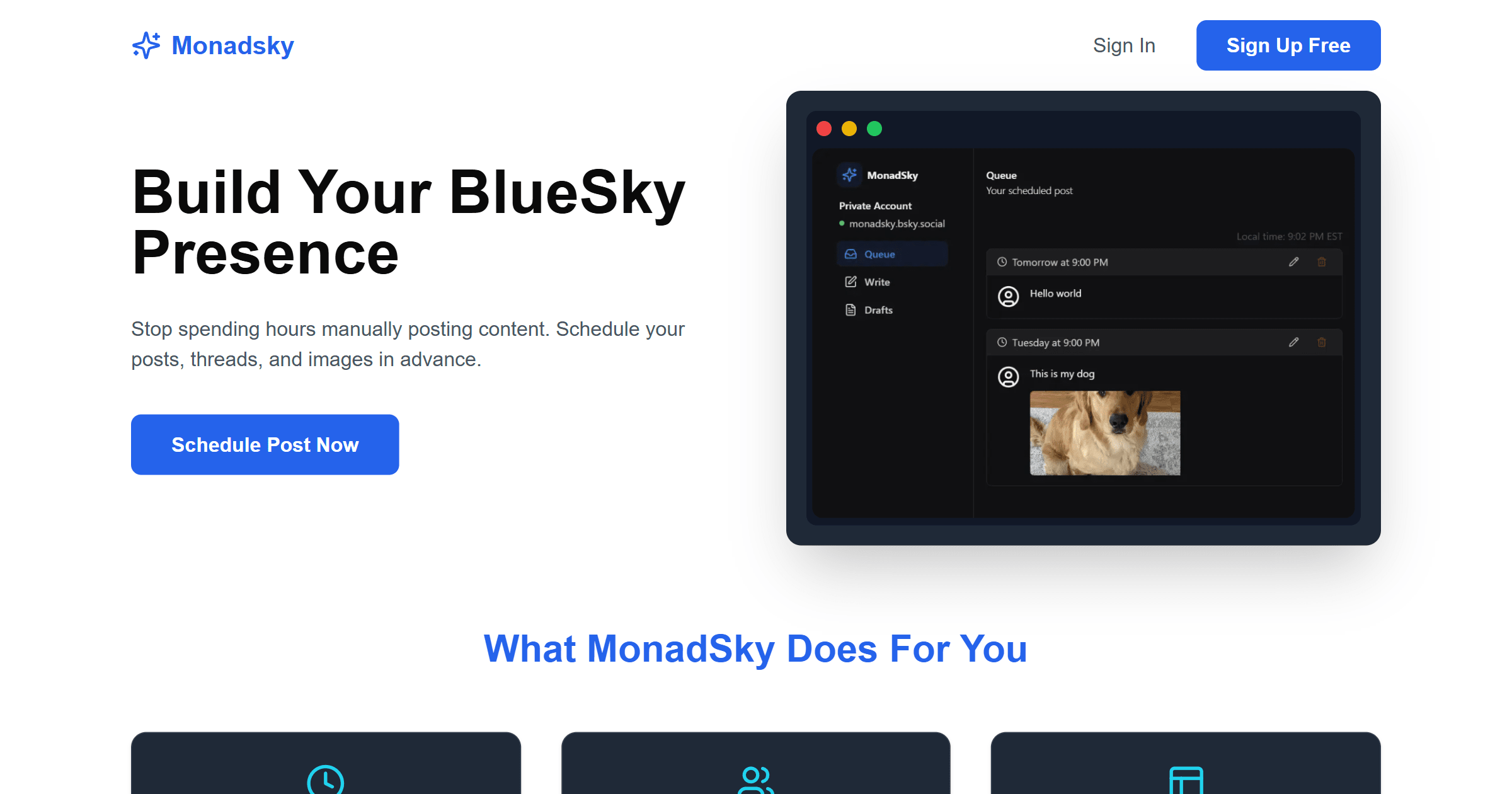 Monadsky - The Best Bluesky Scheduling Tool | BskyInfo
