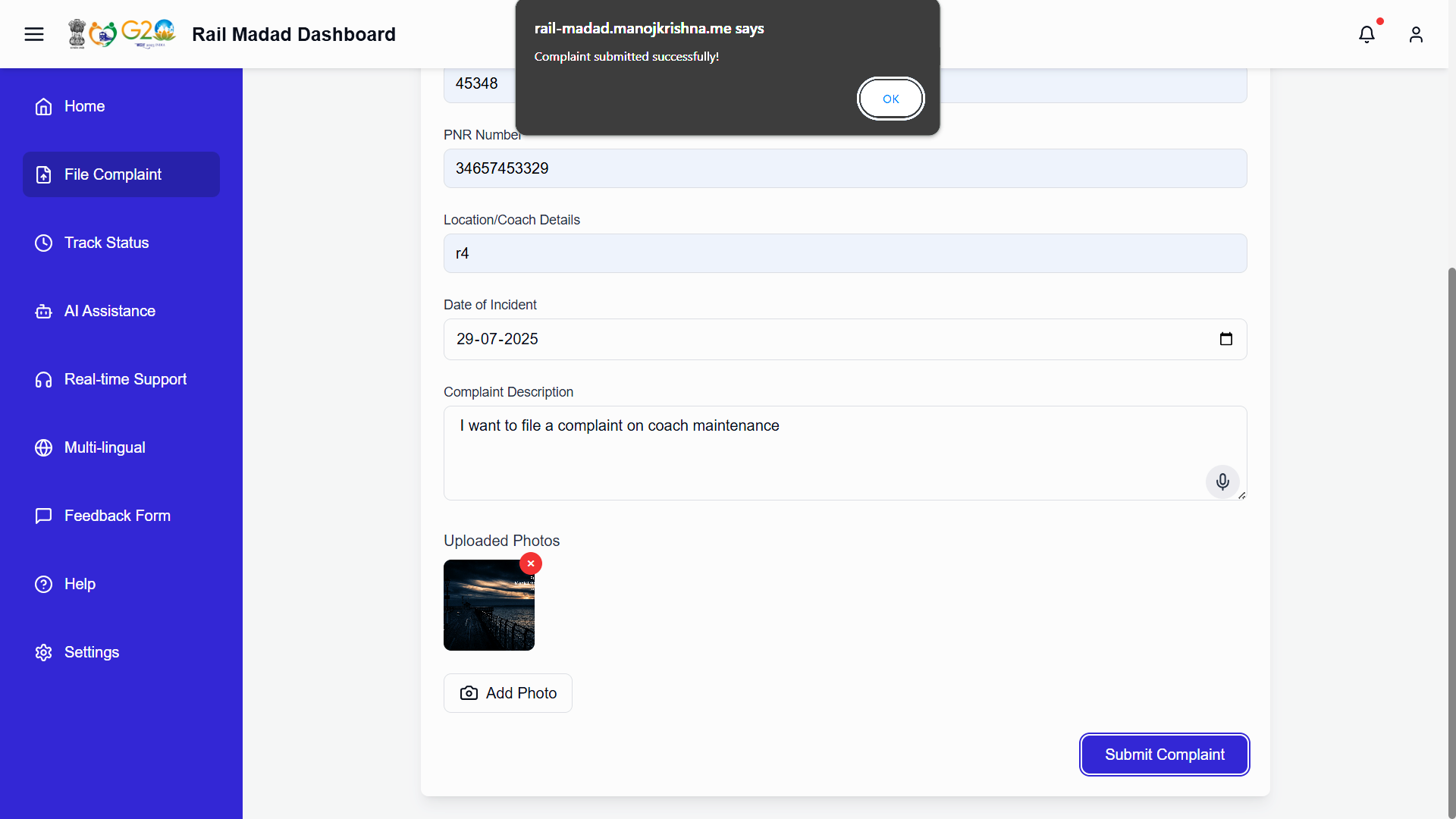 Rail Madad - Complaint Management System