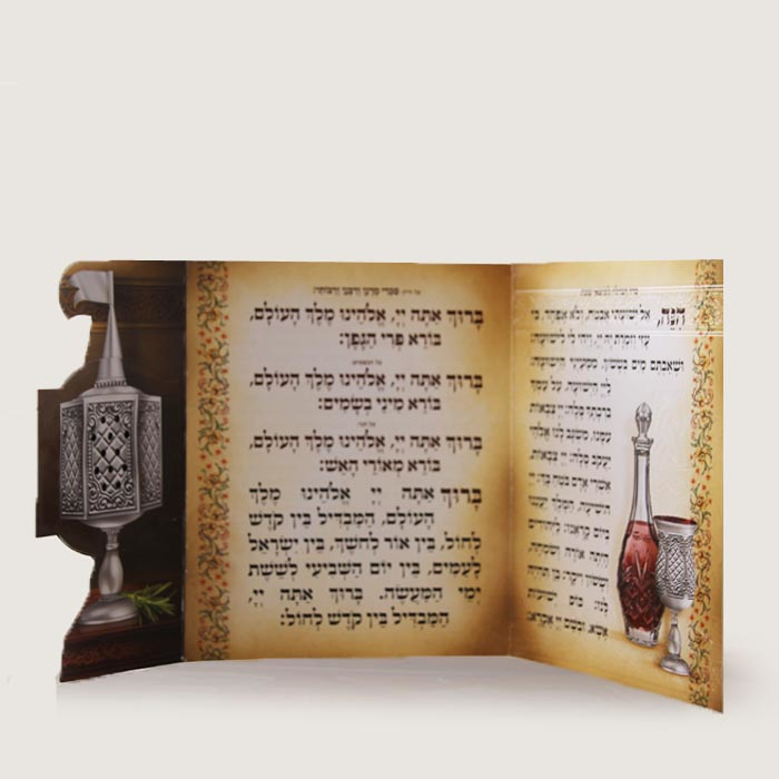 Prayer Card For Motzei Shabbat with Besomim 5.12x4.12" (Shabbat-Zemirot ...