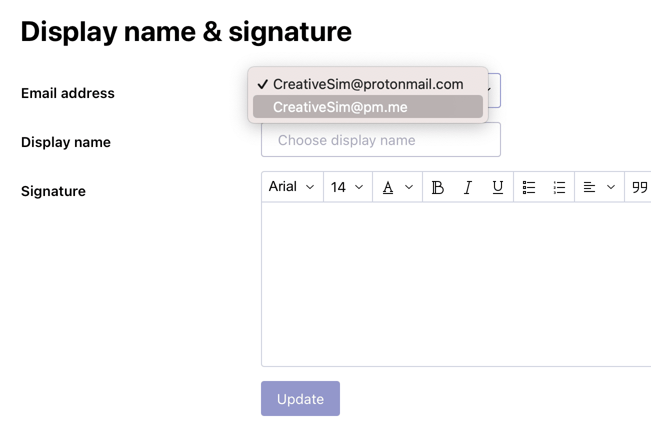 Display name and email signature | Proton