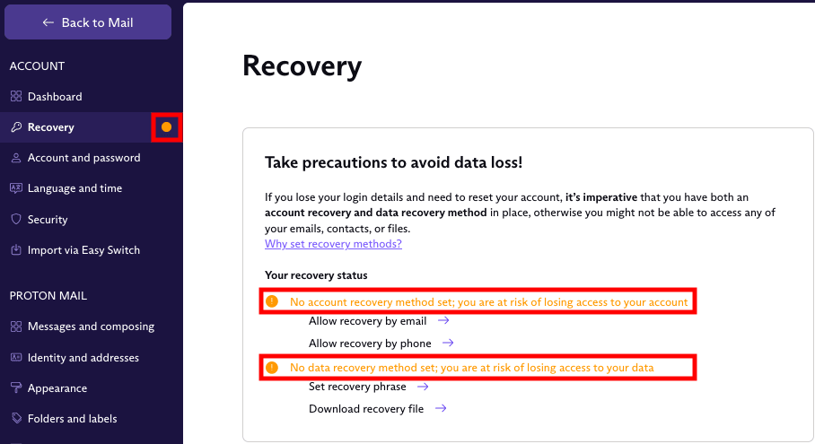 Set account recovery methods in case you forget your Proton password ...