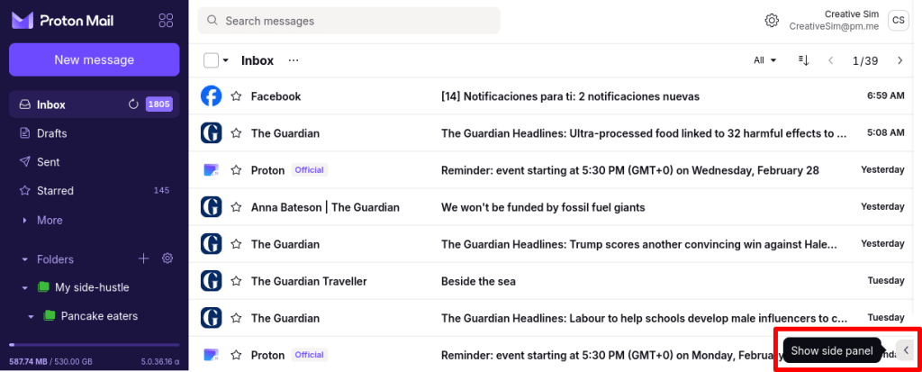How to use the side panel to quickly access Proton web apps | Proton