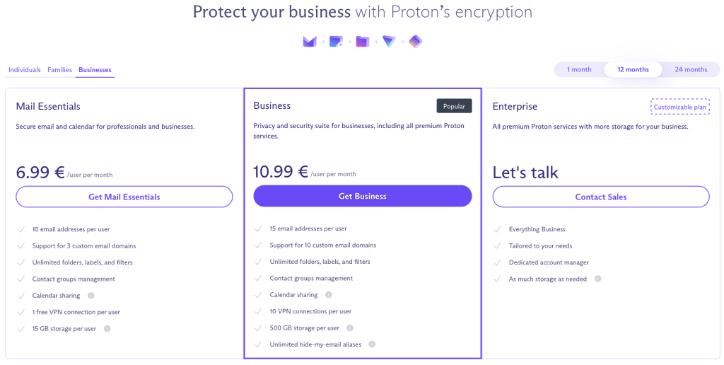 Proton for Business plans explained: Proton Mail Essentials, Proton ...