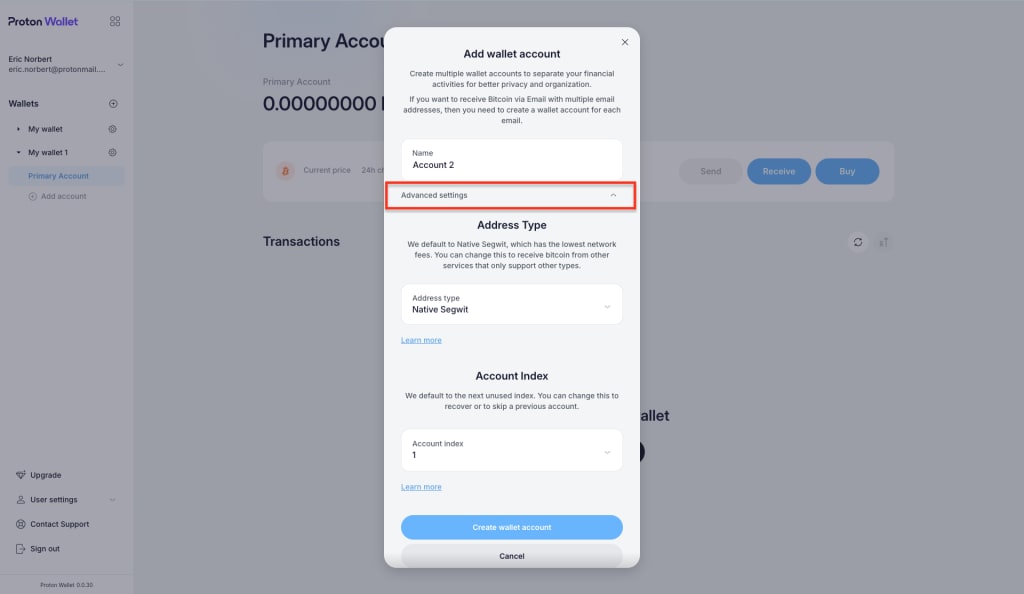 How to create and delete Bitcoin accounts | Proton