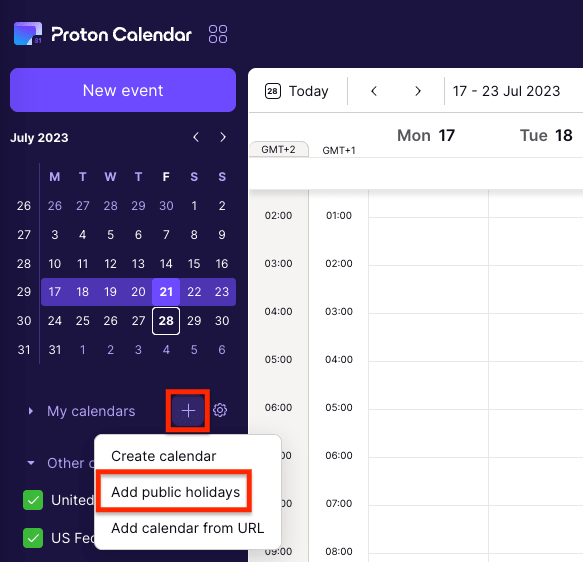How to add public holiday calendars in Proton Calendar | Proton