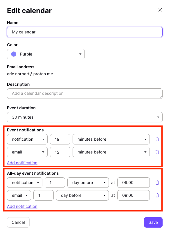 Proton Calendar notifications — overview and default settings | Proton Proton Calendar notifications — overview and default settings | Proton