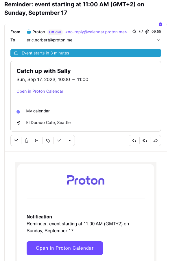 Proton Calendar email notifications | Proton