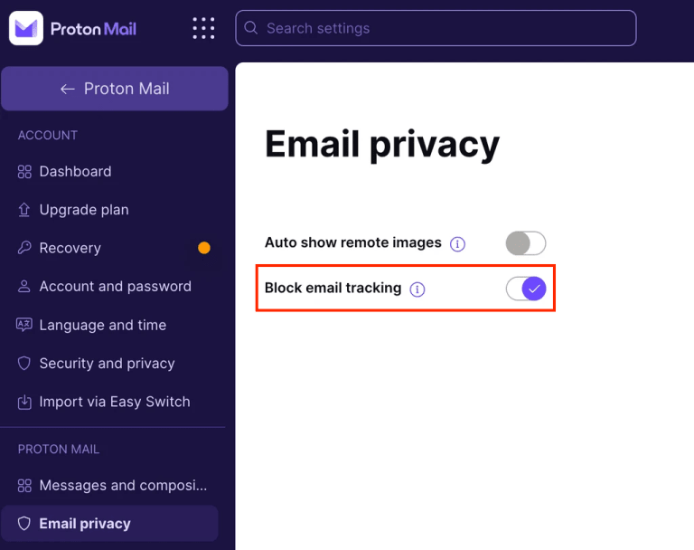 Enhanced tracking protection (Proton Mail) | Proton