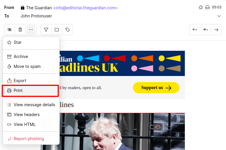 Printing an email | Proton