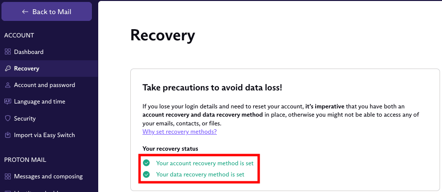 Set account recovery methods in case you forget your Proton password ...