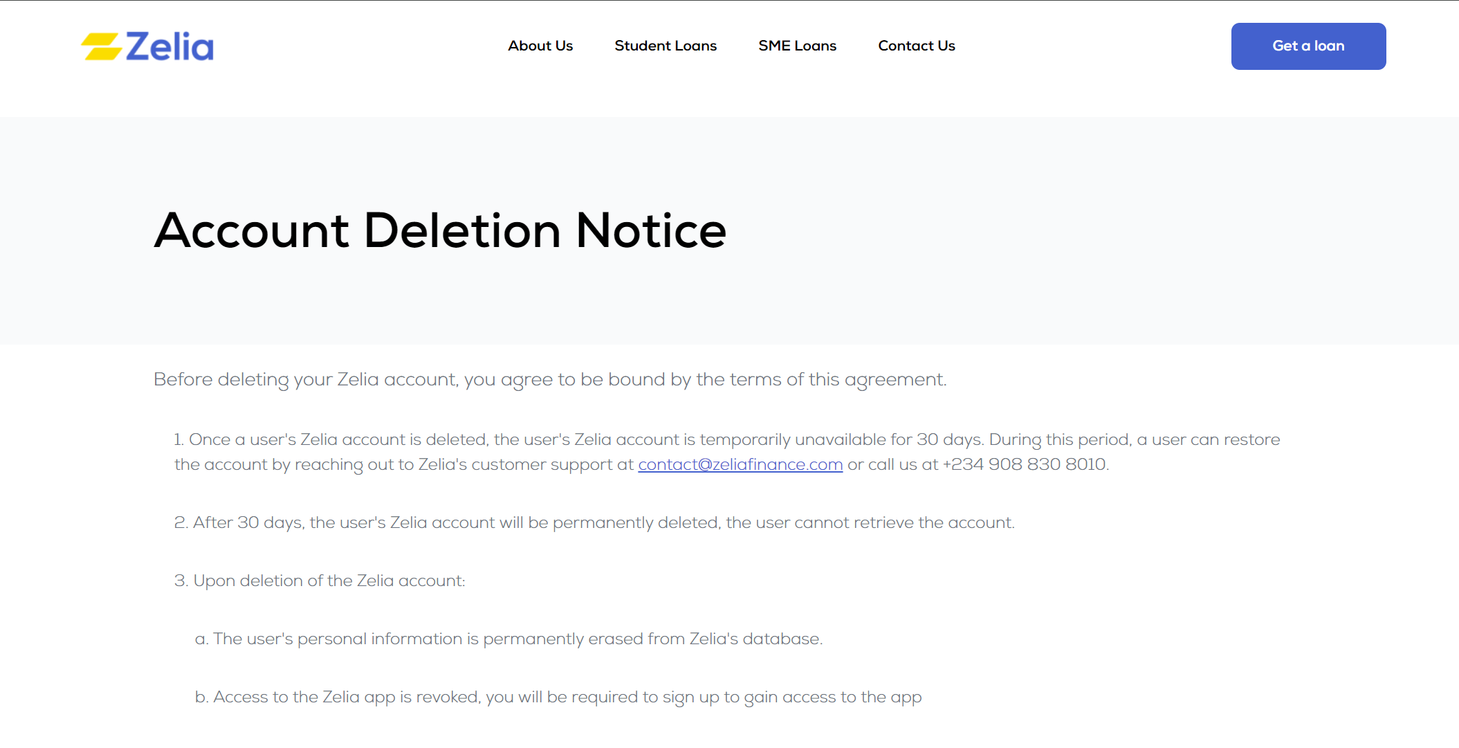 Account Deletion Notice • Zelia Finance