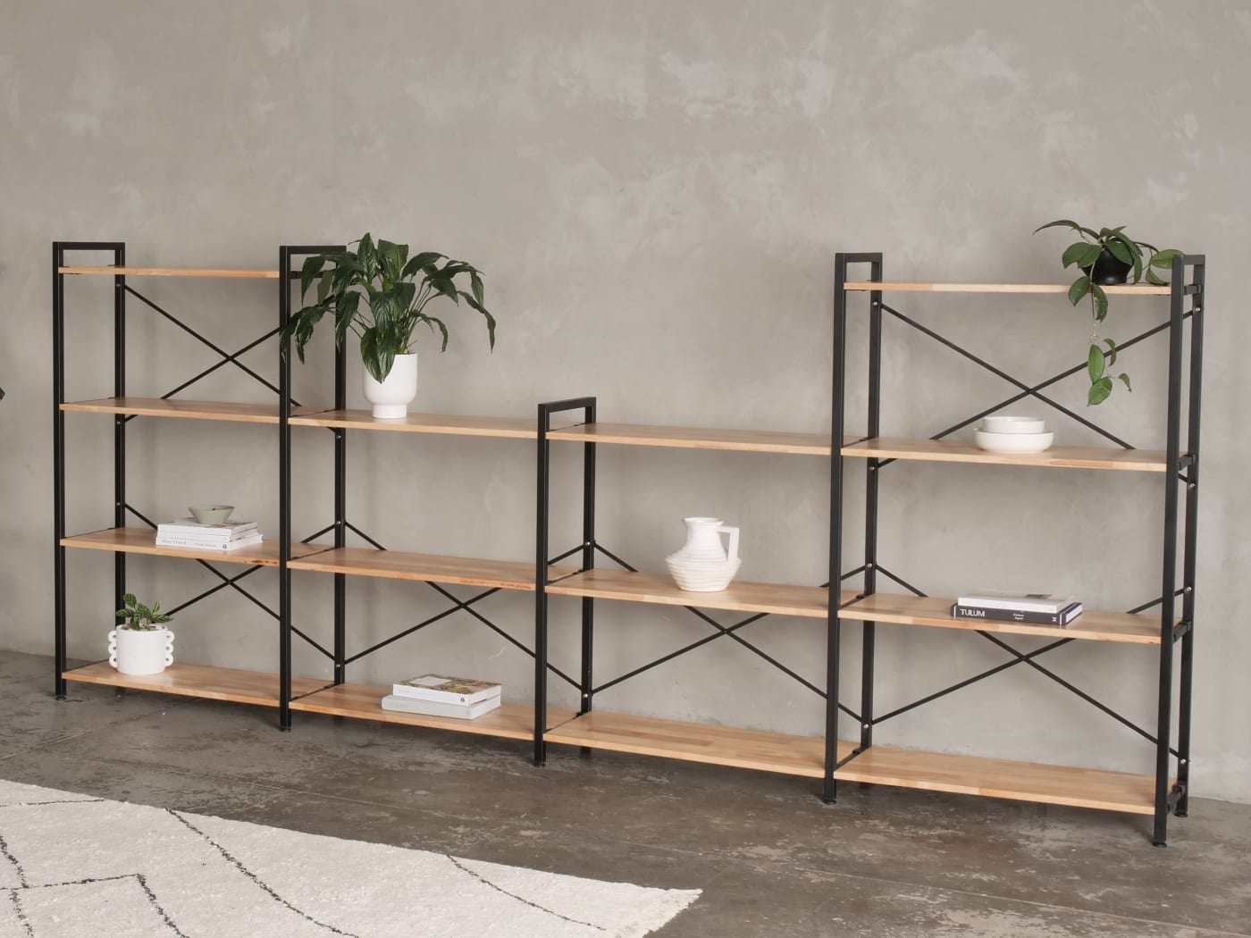 Axel 4PCE Modular Shelving Unit | Black Steel & Natural Hardwood | U ...