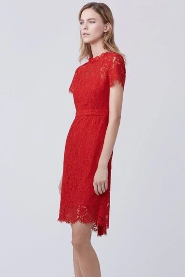 Rent Alma Red Lace Sheath Dress - Diane Von Furstenberg | HURR