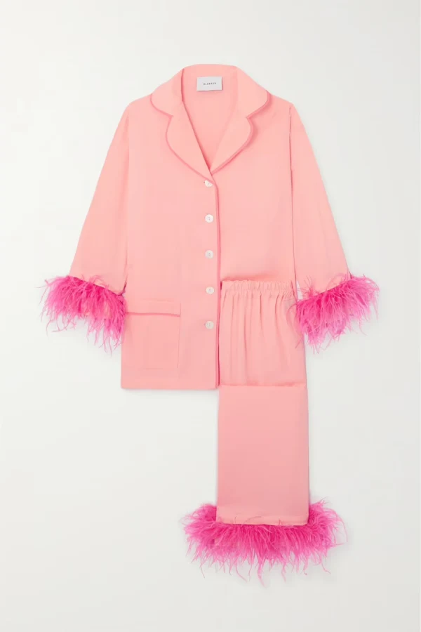 Rent Feather trimmed pink pyjamas - Sleeper | HURR