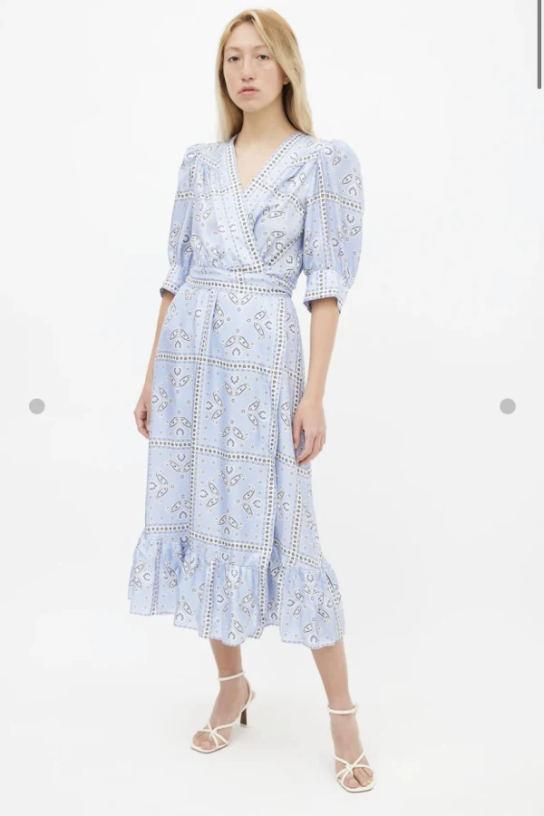 Rent Light Blue & White Silk Enrika - Sandro | HURR