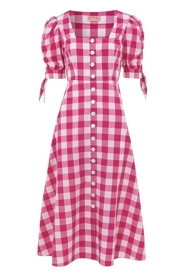 Rent Lenora Pink Check Midi Dress - Kitri | HURR