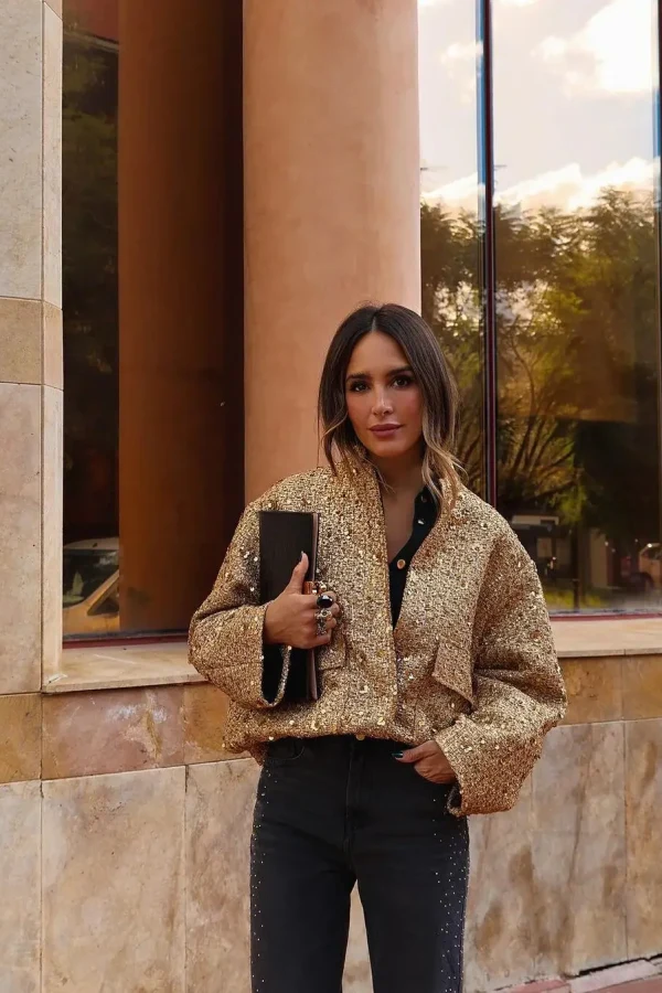 Rent zara gold sequin bomber jacket - Zara | HURR