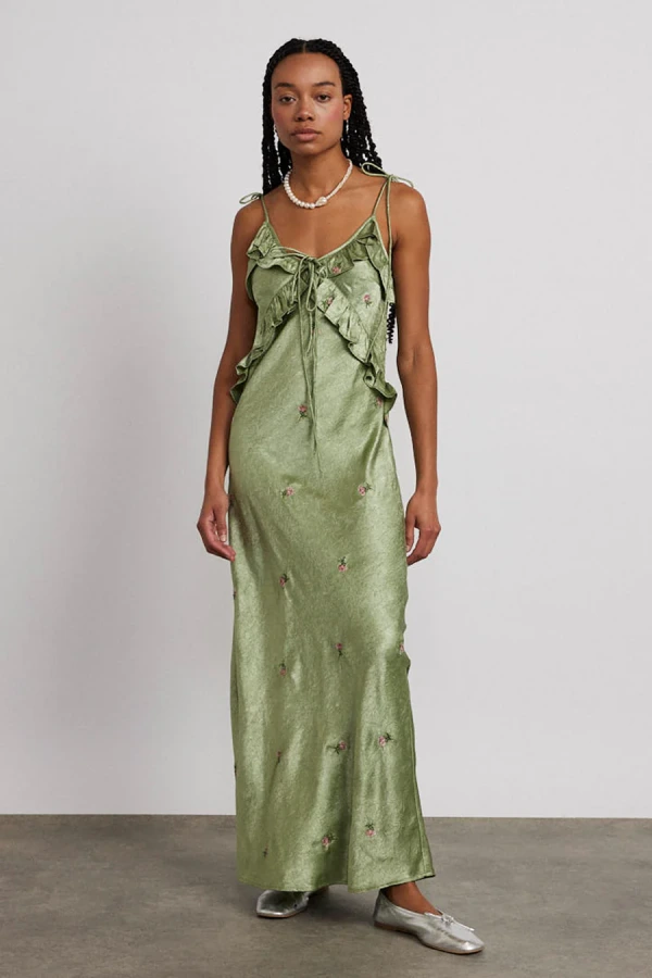 Rent Oceanus Slip Dress - Sage Rose - Damson Madder | HURR