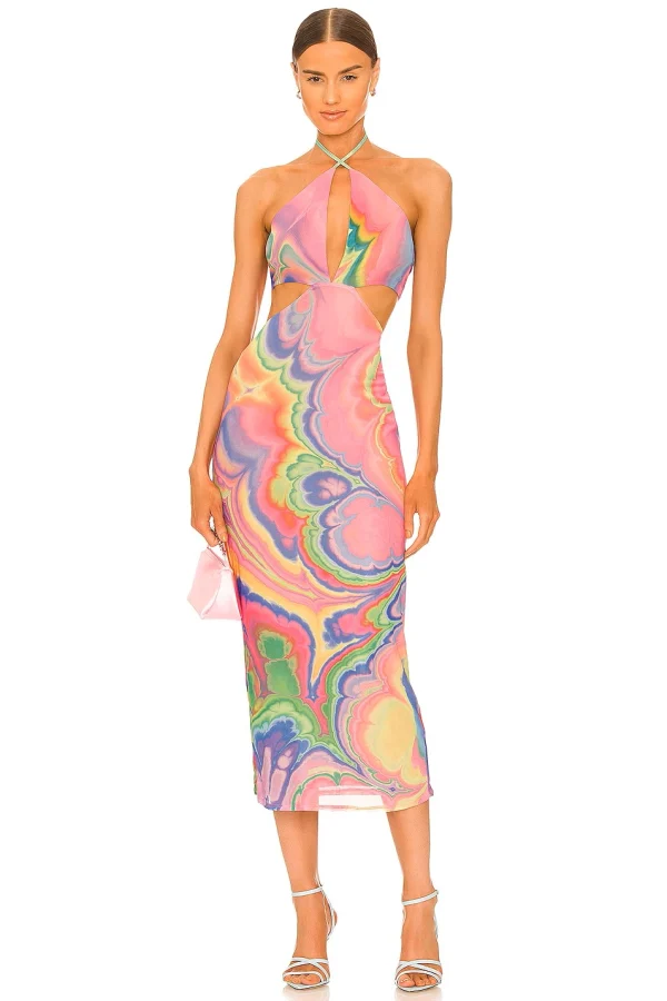 Rent Tessa Multi Marble Mesh Dress - Revolve | HURR