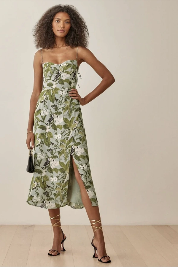 Rent Reformation Green Print Dress - Reformation | HURR