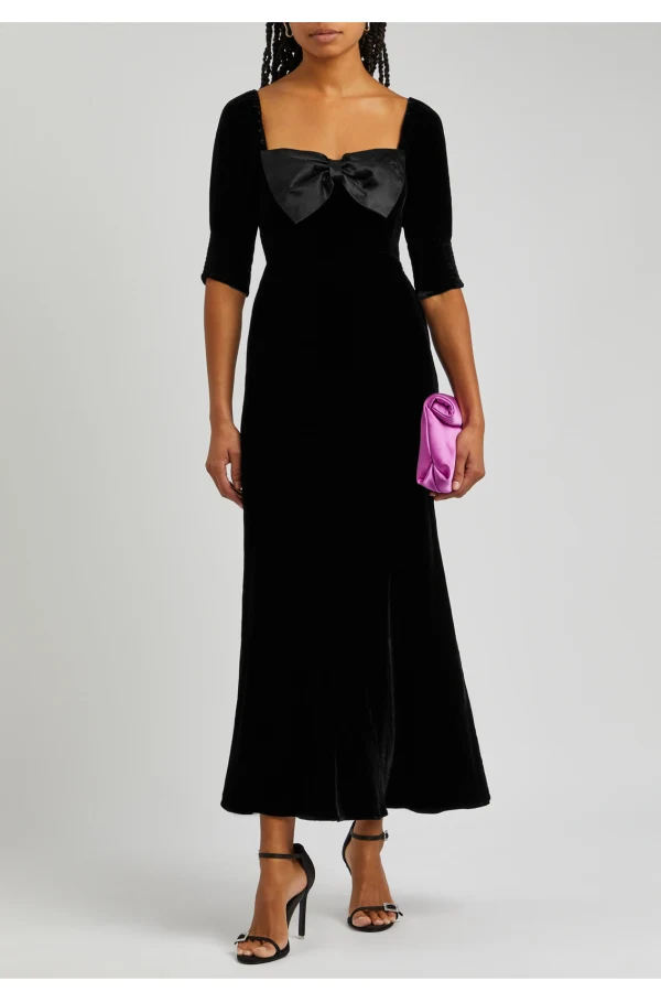 Rent Celia Bow Velvet Maxi Dress - RIXO | HURR