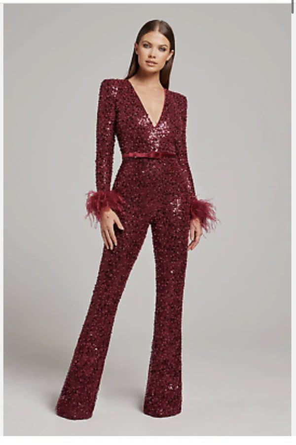 Rent Rachel red jumpsuit - Nadine Merabi | HURR