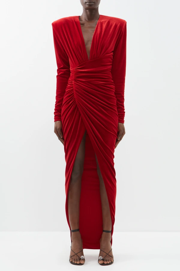 Rent V-neck ruched velvet dress - alexandre vauthier | HURR