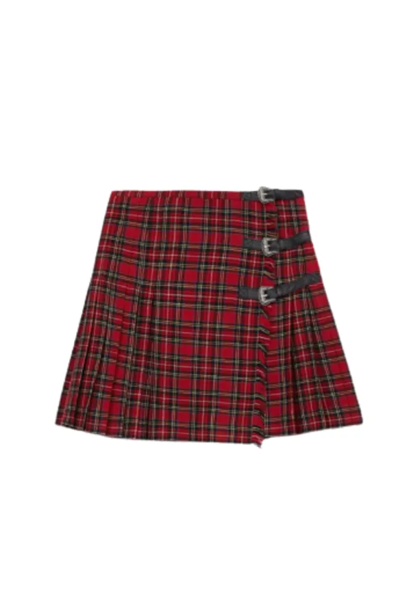 Rent Red Check Wool Skirt - The Kooples | HURR