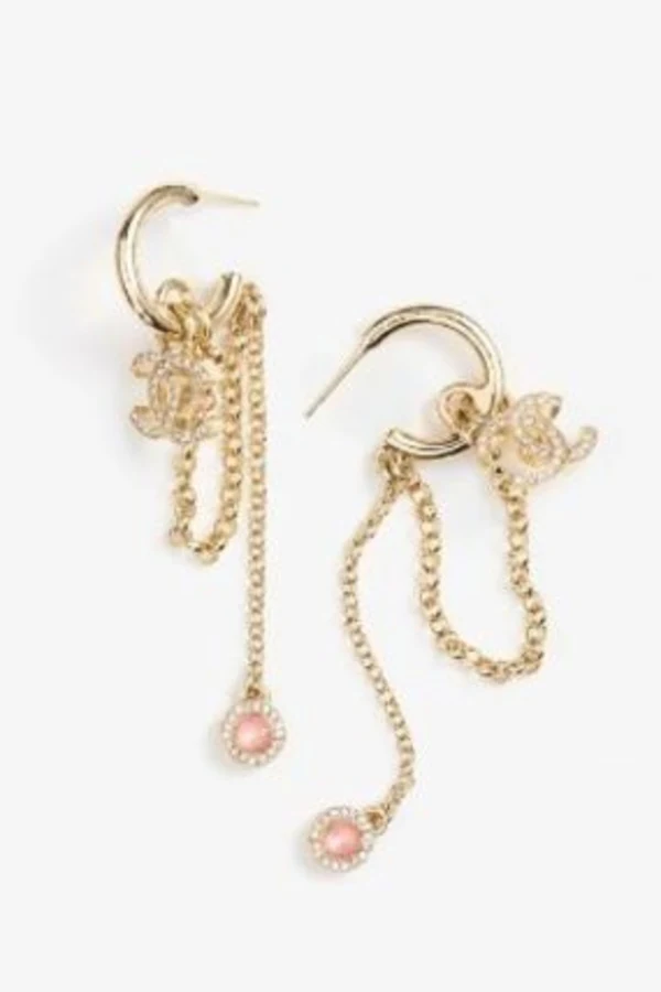 Rent Chanel gold dangly earrings - with pink diamond - Chanel | HURR