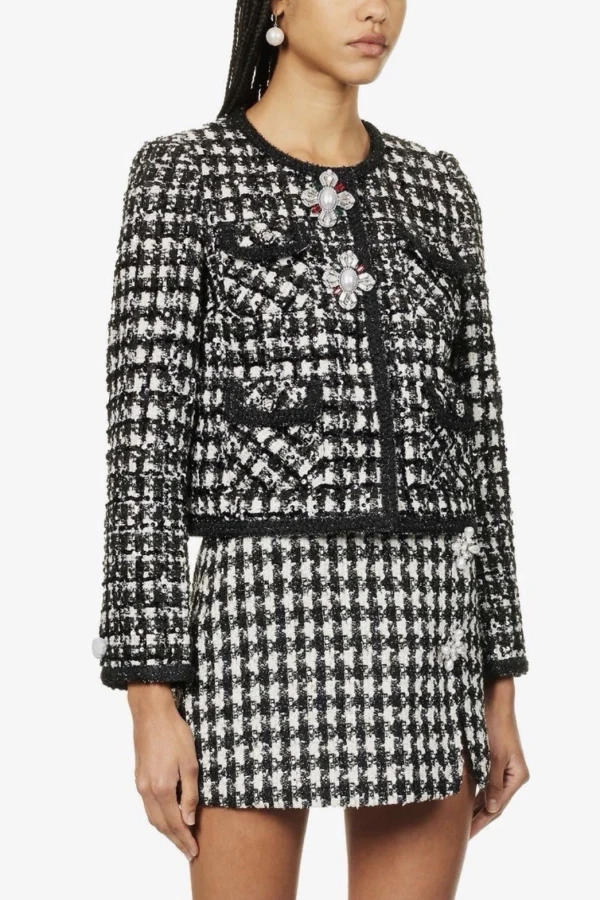 Rent Embellished Houndstooth Bouclé-Knit Jacket - Self-Portrait | HURR