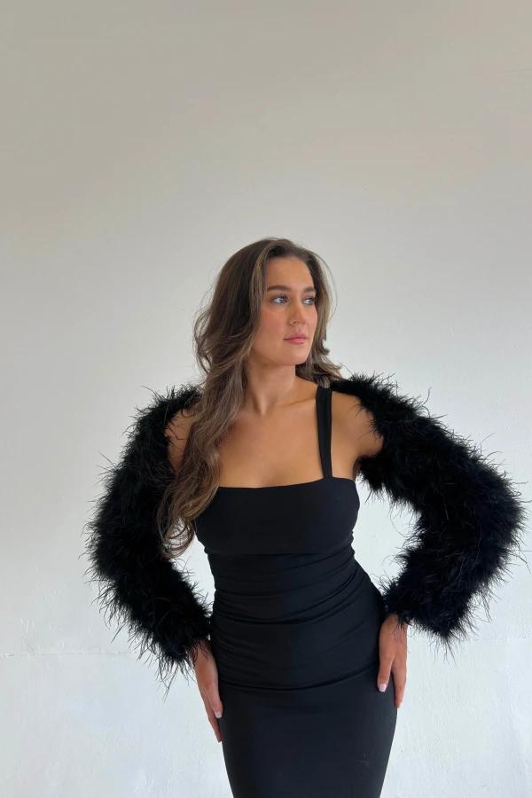 Rent HOCB Ash Black Feather Sleeves - House of CB | HURR