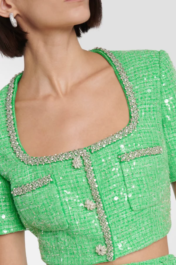 Rent SELF-PORTRAIT GREEN TWEED JACKET - Self-Portrait | HURR