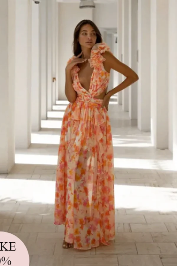 Rent Orange Fuchsia Floral Maxi Dress - Cassini - Anne Louise Boutique ...