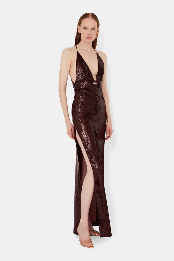 Rent GALVAN Sequin Prism Dress - Oxblood - Galvan | HURR