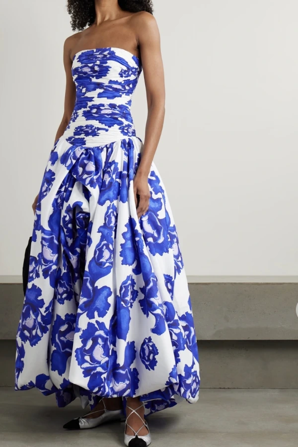 Rent Aje Behold strapless ruched floral-print cotton-poplin gown - Aje ...