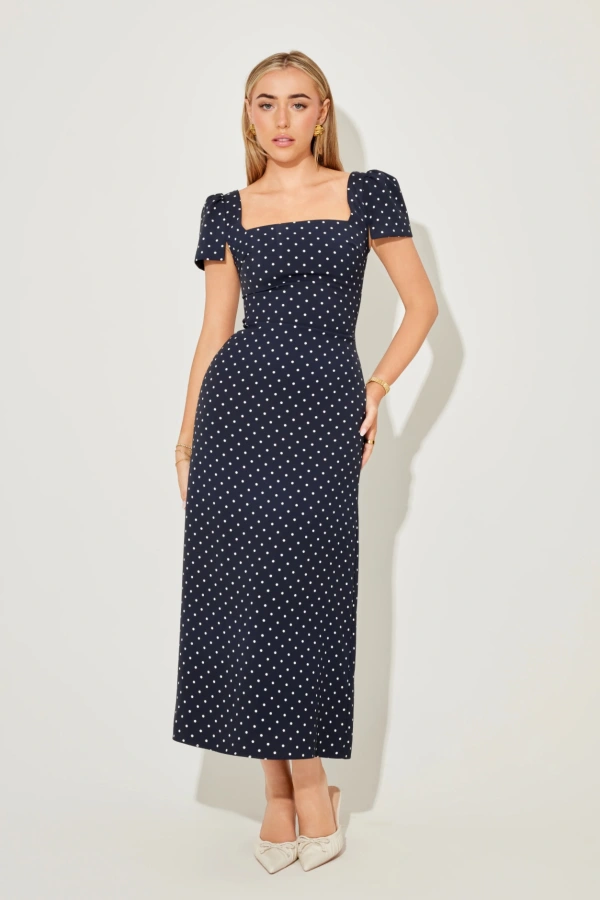 Rent The Ultimate Muse Square Neck Navy polka dot Slip Dress - Odd Muse ...