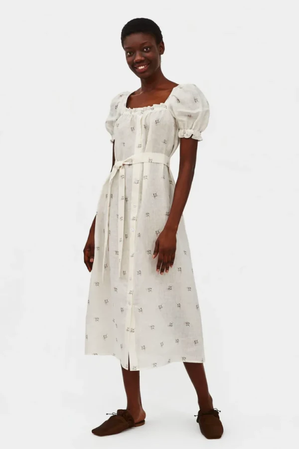 Rent Sleeper Brigitte Midi Linen Dress in Bouquets - Sleeper | HURR
